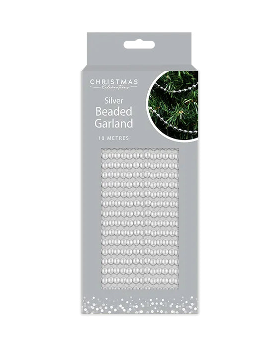 Christmas Silver Beaded String Garland 10m | Sue Ryder